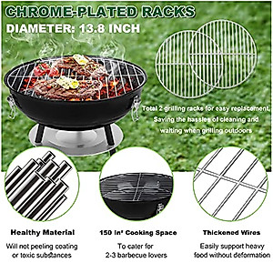 Joyfair Charcoal Grill with 2 Grilling Racks, 14in Small Portable BBQ Grill with Lid for Outdoor Camping/Patio/Backyard Barbecue/Tabletop Cooking, Enamel Coated & Dual Vent System, Black