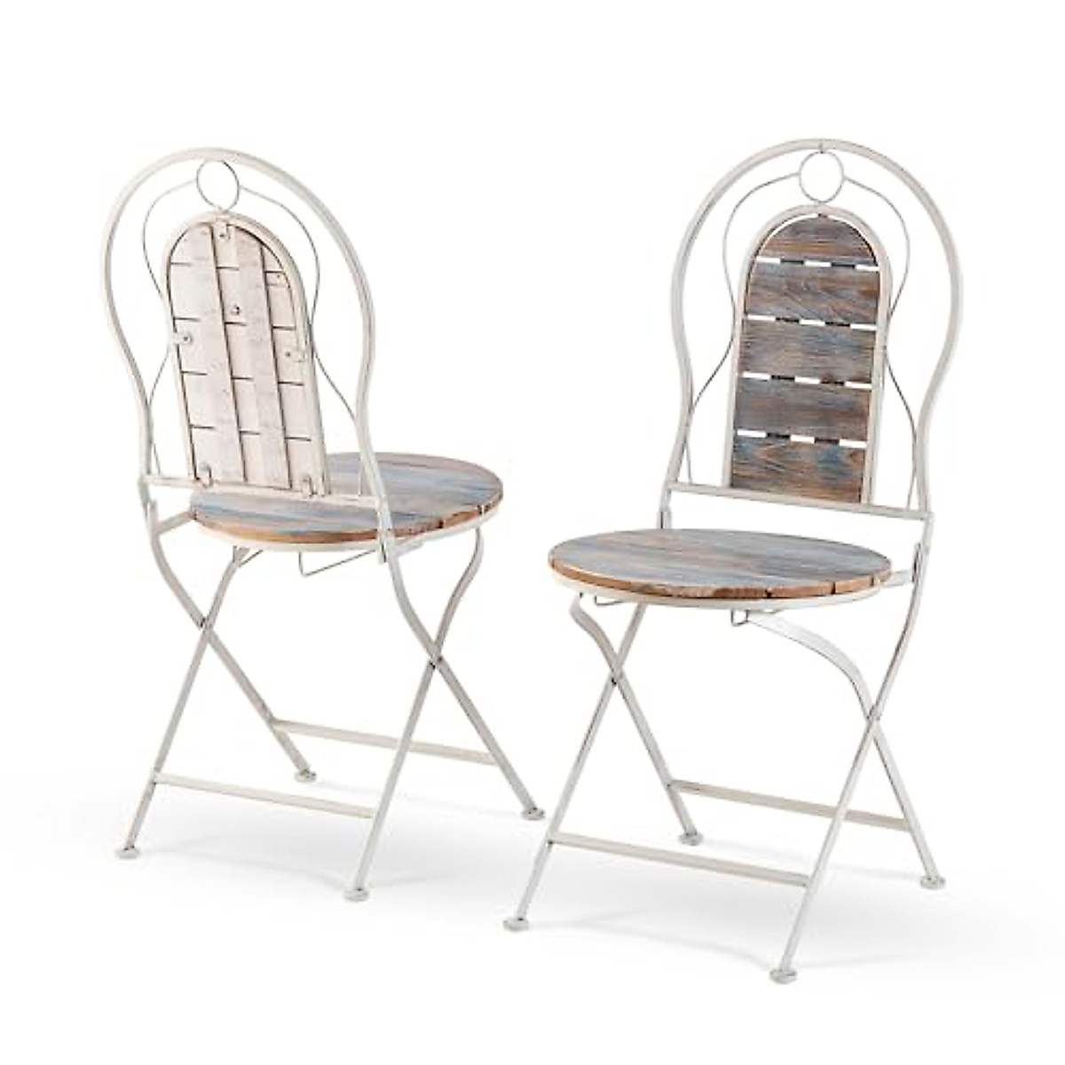 Alpine Corporation Indoor/Outdoor 3-Piece Wood and Metal Bistro Set Table and Folding Chairs Patio Seating