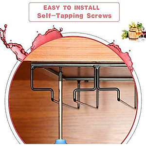 Wine Glass Rack - Under Cabinet Stemware Wine Glass Holder Glasses Storage Hanger Metal Organizer for Bar Kitchen Gold