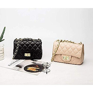 Women's Quilted Shoulder Bag | Chain Link Strap Clutch Purse | Crossbody Mini Messenger Handbag (Beige, Mini)