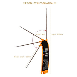 Digital Meat Thermometer for Kitchen and Grill - Instant Read Food Precision Quick Electronic Household Folding BBQ Grilling Baking Turkey Liquids Cooking Food, Black With edge Red