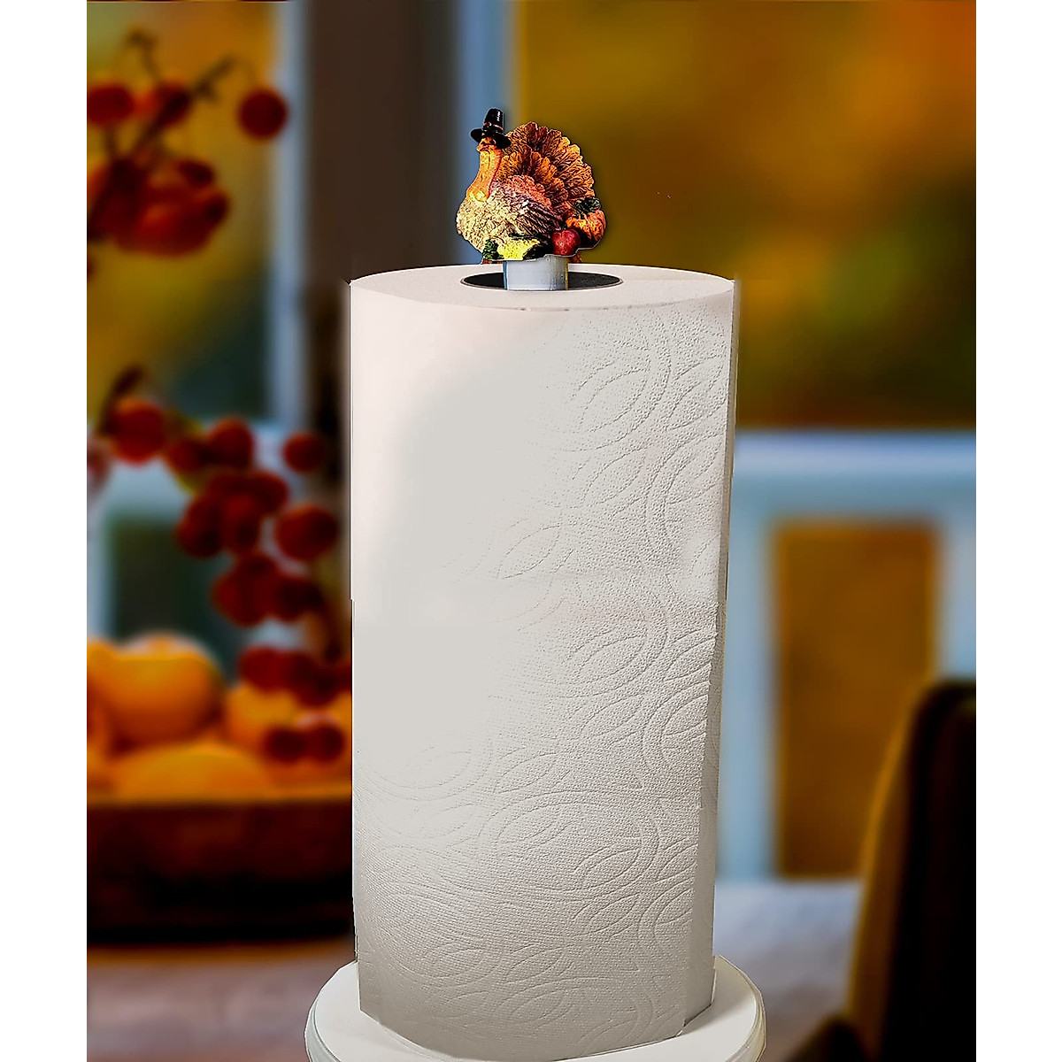 Christmas Kitchen Decor - Unique Paper Towel Holder W/Interchangeable Seasonal Decoration Tops - Christmas Paper Towel Holder - Holiday Tops Christmas Tree, Turkey Pumpkin 3 Fall