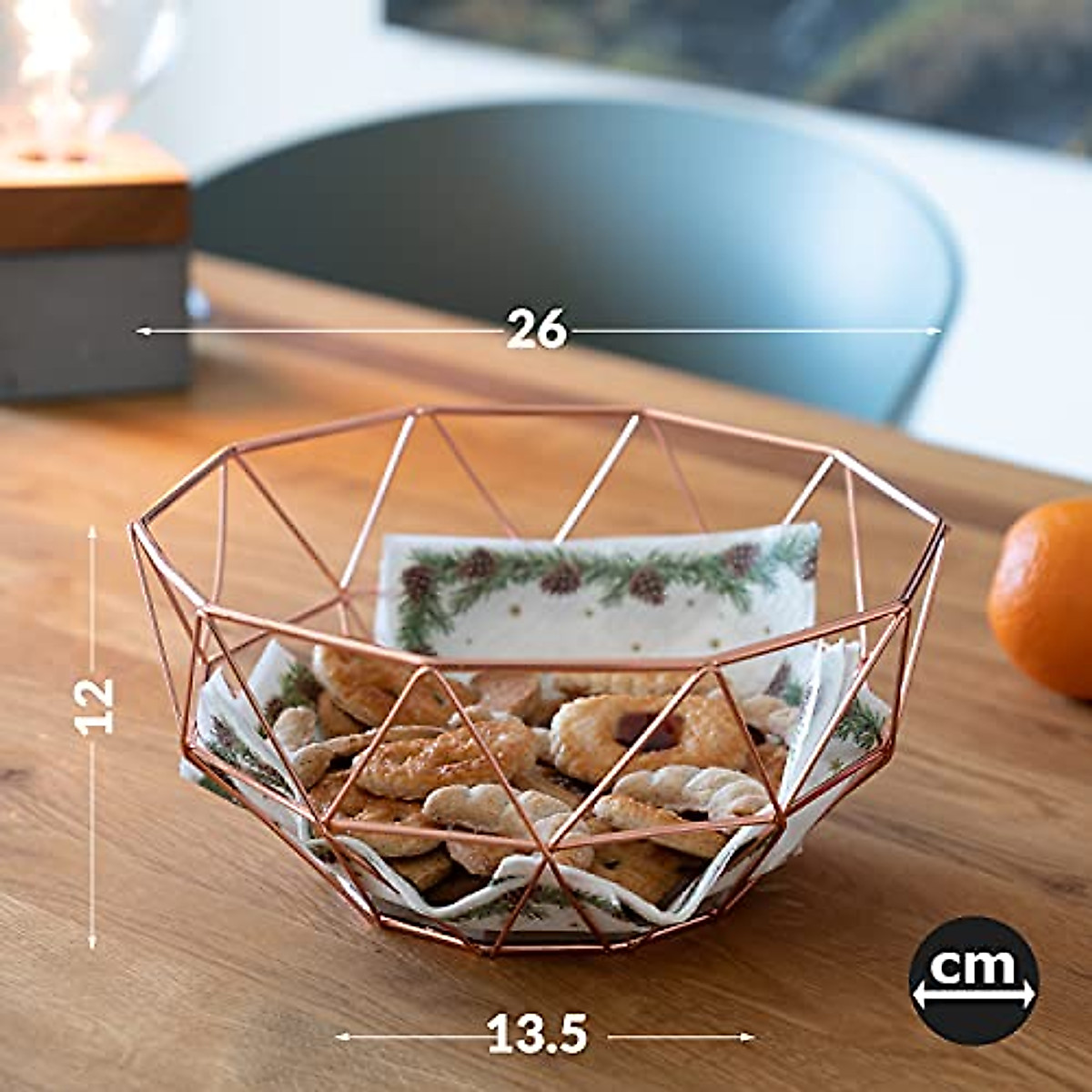 Fruit Bowl for Kitchen Counter - Fruit Basket for Kitchen Countertop - Copper Fruit Bowls Vintage Style - Keeps Fruits and Vegetables Fresh - 10.2 x 4.7 x 5.3 in…