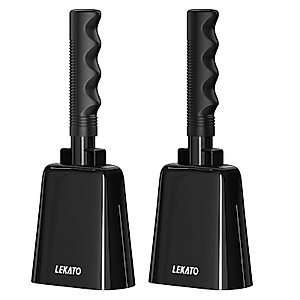 8 Inch Steel Cow Bell with Handle, 2-Pack Noise Makers Cowbell for Sport Events Cheering Hand Bell for Football Games,Party, Concert, Graduations, School, Farm Ranch(Black)