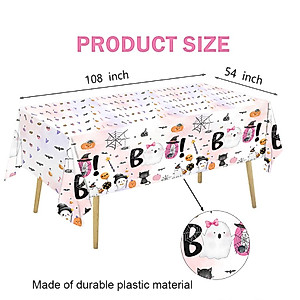 AIBIIN 3pcs Little Boo Tablecloth Halloween Baby Shower Tablecloth Decorations Halloween Spooky Boo Birthday Plastic Disposable Table Covers Halloween Birthday Table Decorations 108 x 54 Inch