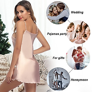 Litherday Women's Satin Nightgown Silk Slip Sleepwear Sexy V Neck Negligee Lingerie Short Nightwear Mini Dress Champagne Gold Medium