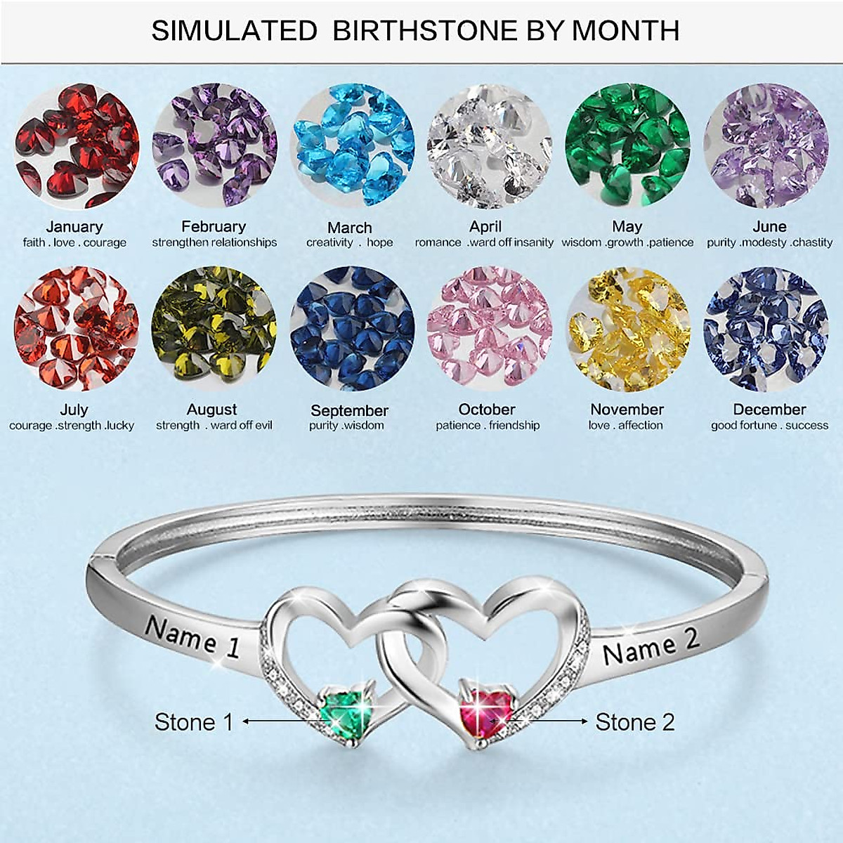 Fortheday Personalized Birthstone Bracelets for Women Infinity Love Heart Charm Name Bracelet with 1-8 Birthstones Christmas Gifts for Women Mom Daughter Wife Grandma