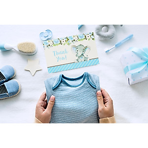 All Ewired Up 50 Blue Elephant Boy Baby Shower Birthday Thank You Cards with Designed Envelope Interior and Matching Seal