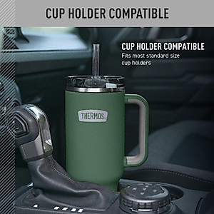 THERMOS Stainless Steel Cup Holder Mug - 40 Ounce, Alpine Green - Insulated Tumbler with Lid and Straw, Plus Leak-Resistant Slide Lock