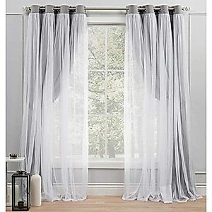 Exclusive Home Catarina Layered Solid Room Darkening Blackout and Sheer Grommet Top Curtain Panel Pair, 52"x84", Soft Grey
