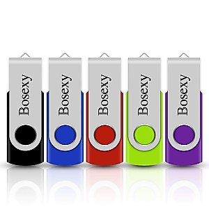 USB Flash Drives 32GB Bosexy Thumb Drive Swivel Bulk Memory Stick Pendrive with Led Indicator Mix Color, Black/Blue/Red/Green/Purple (5PCS, 32G Each)