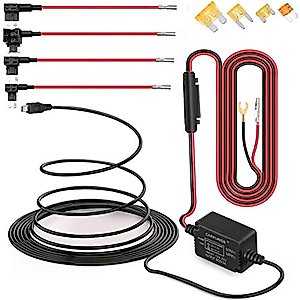 Dash Cam Hardwire Kit, Mini USB Port, DC 12V - 24V to 5V/2A Max Car Dash Camera Charger Cable kit with Fuse, Low Voltage Protection for Dash Cam (Mini USB and Fuse Kit)