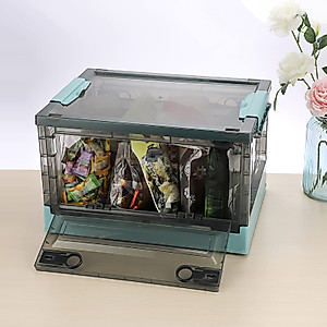 BTSKY 2 Pack Collapsible Storage Bins with Double Side Doors , 20 L Clear Plastic Folding Storage Boxes with Lid , Stackable Plastic Organization Cube Box with Wheels for Home & Office Organization,