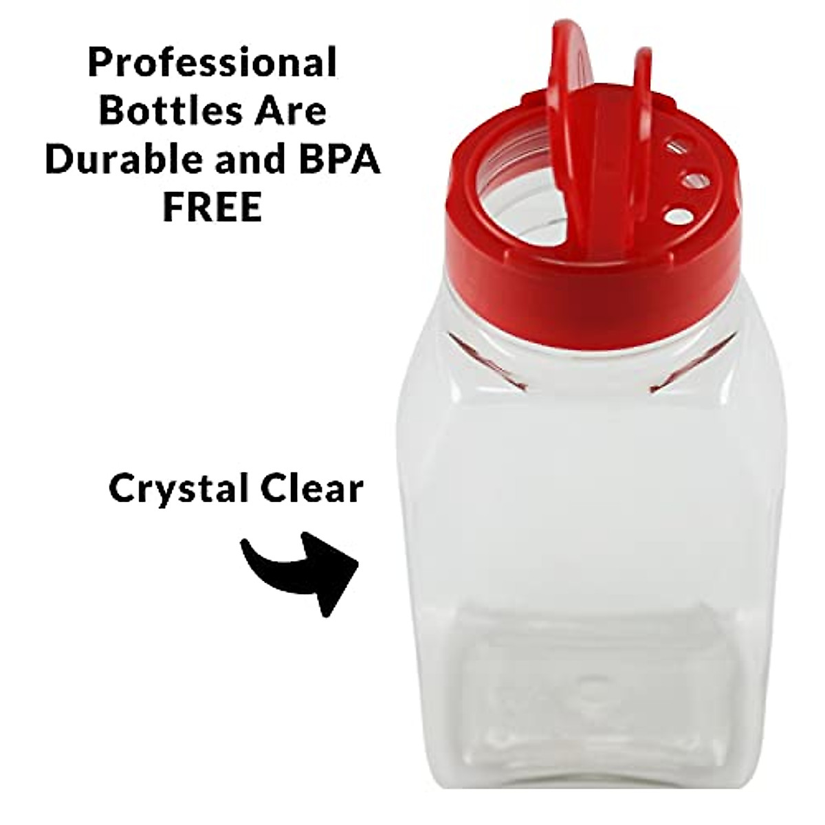 Skyway Supreme Large 16 OZ Clear Plastic Spice Bottles Seasoning Containers Jars - Set of 2 - Flap Cap with Pour and Sifter Spice Shaker - Durable Refillable Perfect For Herbs Spices Rubs - BPA Free