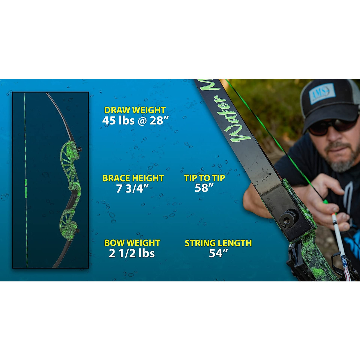 AMS Bowfishing Water Moc Recurve Bowfishing Kit - Right Hand - 45# Draw Weight