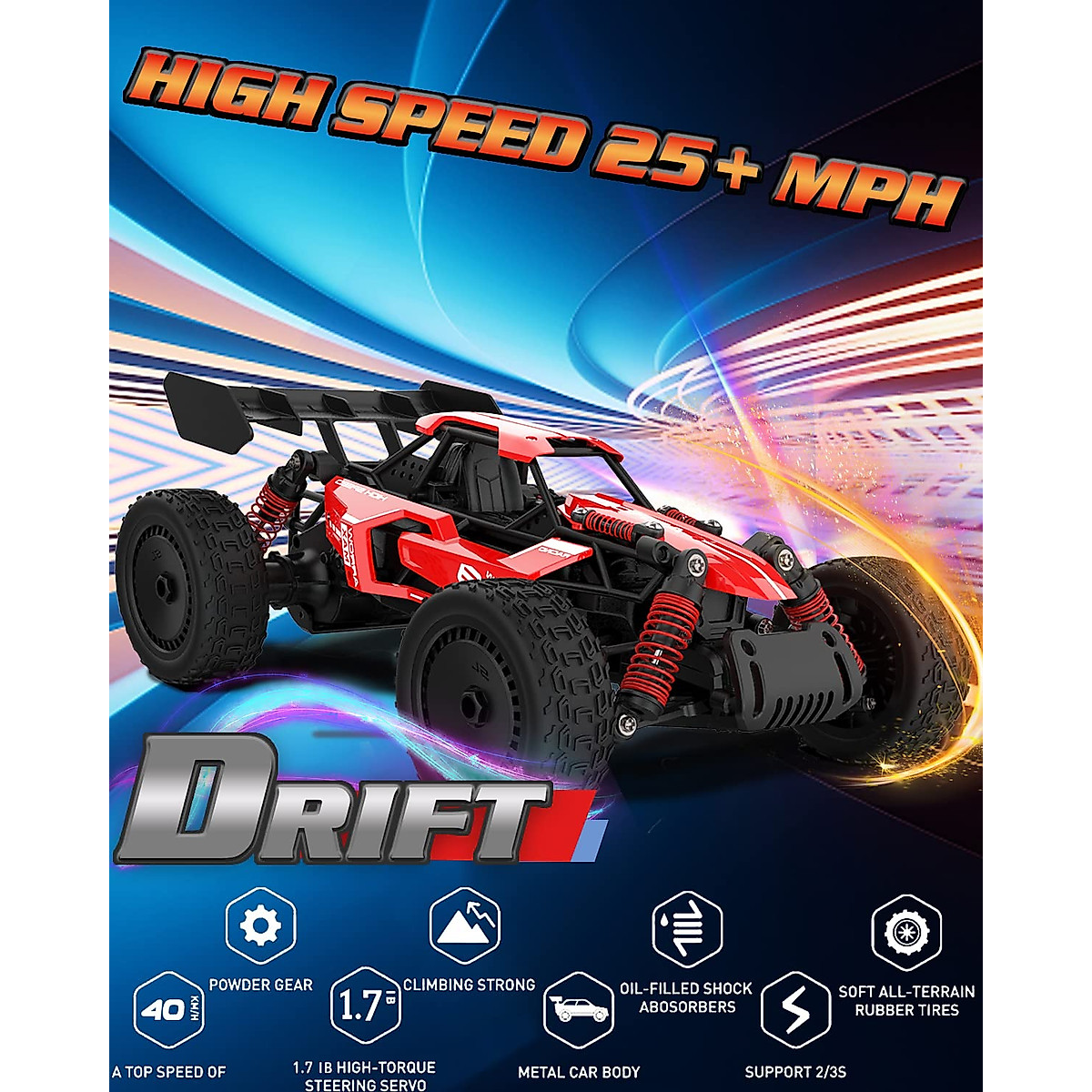 Giociiol 1:14 Remote Control Car, 2.4Ghz High-Speed RC Alloy Cars, 2WD All Terrains Grade Electric Rc Racing Truck, Toy Cars Buggy for Boys & Girls with Rechargeable Batteries for Car, Gift for Kids
