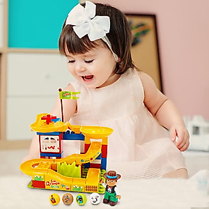 La Granja de Zenon Marble Run Building Blocks Set for Kids Big Bricks Track Maze STEM Toy Race Track Compatible with All Major Brands with 4 Marbles Balls for Boys Girls Toddlers Ages 3 4-8+ (50 PCS)