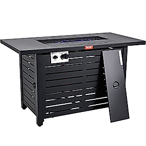 VEVOR Gas Fire Pit Table, 43 In 50000 BTU, Propane Outdoor Wicker Patio fire Pits with Carbon Steel Tabletop, Lava Rock, Glass Wind Guard, Cover, Add Warmth to Gathering on Garden Backyard, CSA Listed
