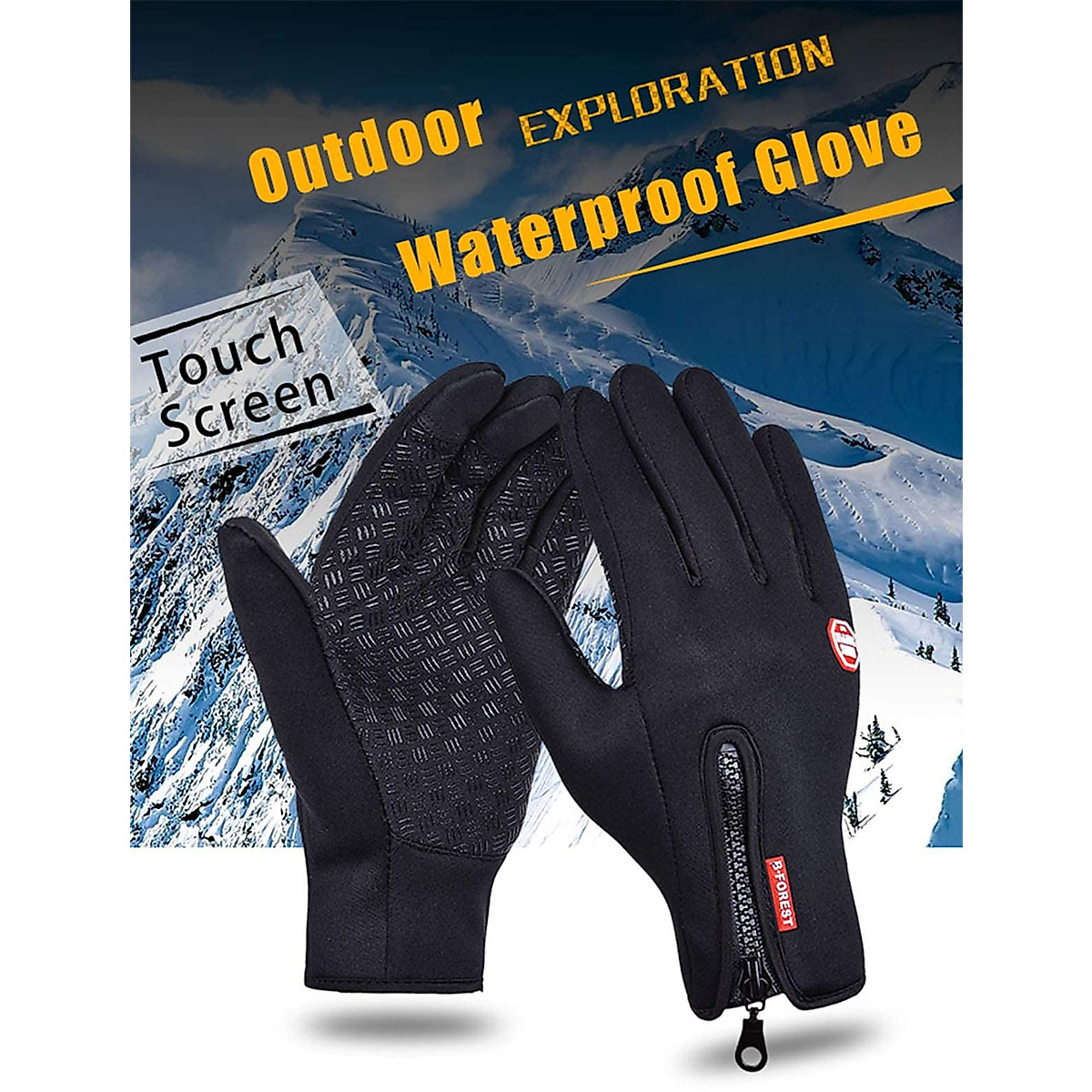 FOXLVDA Winter Warm Gloves for Men and Women, with Light Touchscreen Texting Fingers, Windproof and Waterproof Glove, for Outdoor Exercise, Cycling, Driving, Golf, Fishing (Black, X-Large)