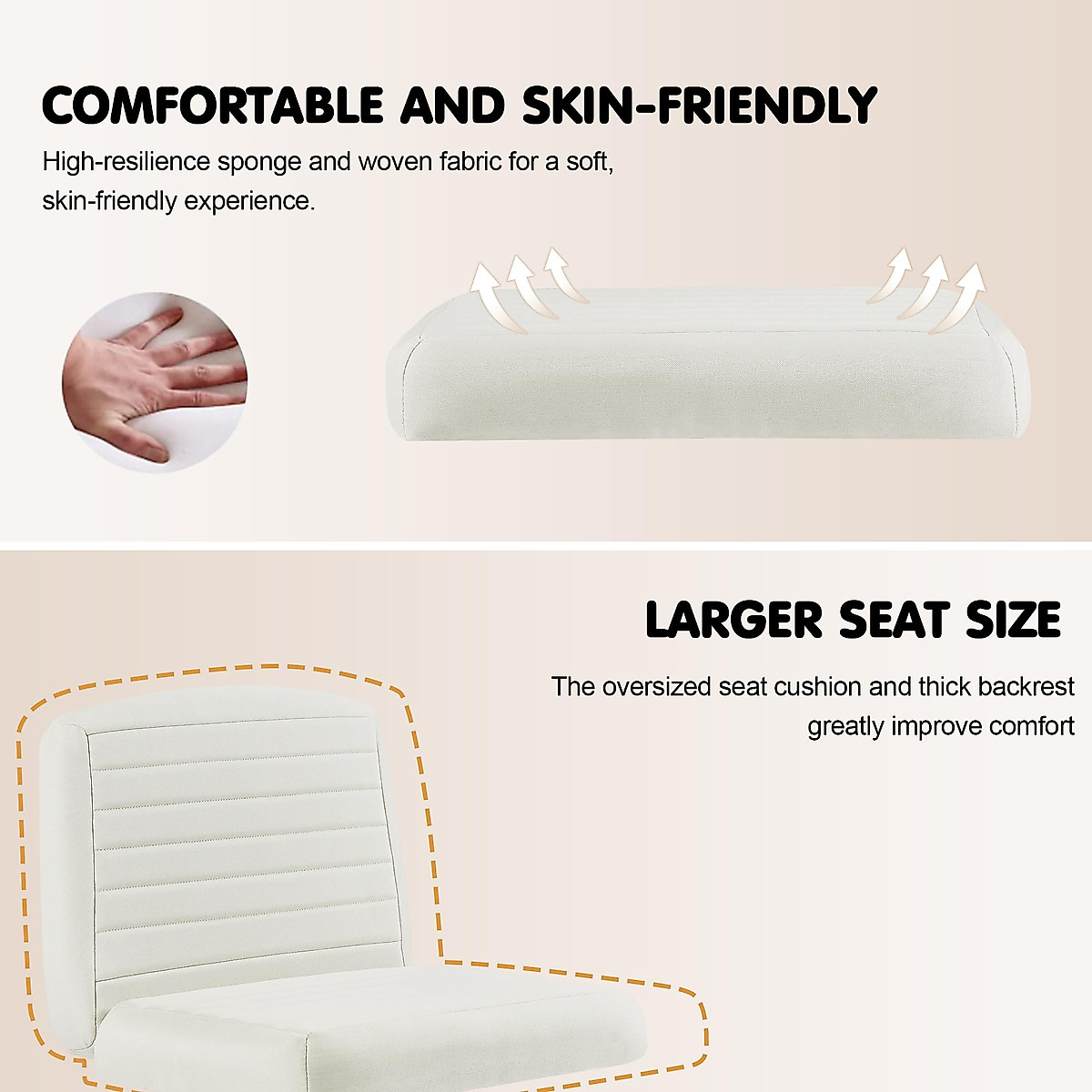 VECELO Armless Office Chair No Wheels Fabric Padded Cross Legged, Adjustable Height, Wide Seat for Home/Bedroom Make Up, Beige