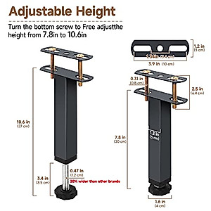4 Pcs Adjustable Height Bed Support Legs For Bed Frame/Bed Center Slat, Super Sturdy Metal Bed Frame Center Support Leg, Replacement Bed Frame Support Legs, Support Feet For Bed Frame (7.8 To 10.6 IN)