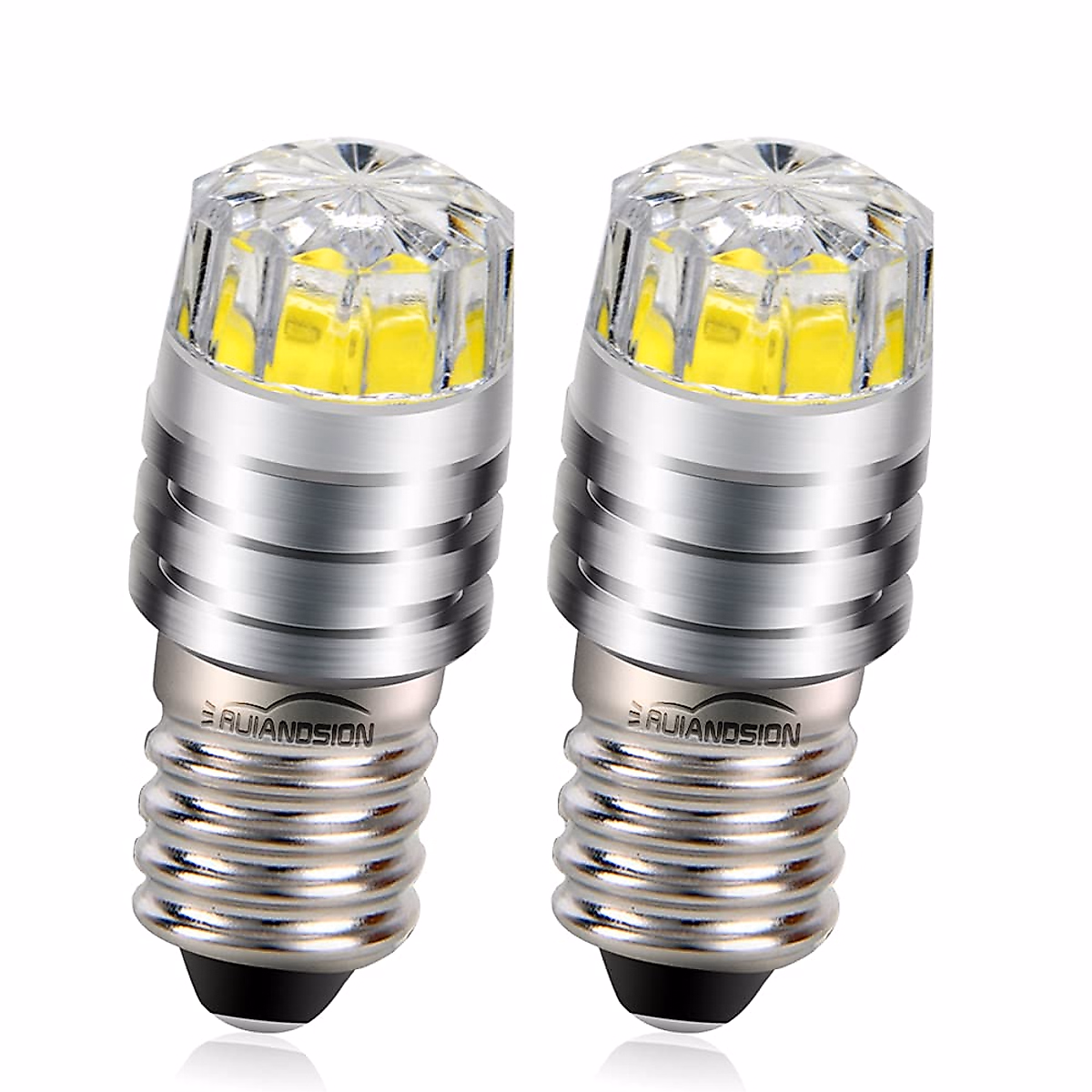 Ruiandsion 2pcs E10 Base LED Upgrade Bulb 3V COB 2W Replacement for Flashlights Torch Lights, White