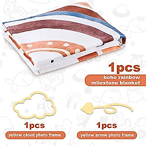 Boho Rainbow Monthly Milestone Blanket Rainbow Newborn Boy Girl Unisex Milestone Blanket Muted Rainbow Baby Monthly Picture Blanket Infant Growth Photography Background Nursery Photo Prop 40 x 50 Inch