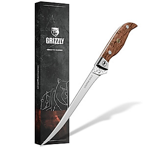 The Cooking Guild Fillet Knife - 7 Inches - Grizzly Series - High Carbon Stainless Steel Boning Knife - Rosewood Handle Knife Filet - Deboning Knife Filet for Meat & Fish