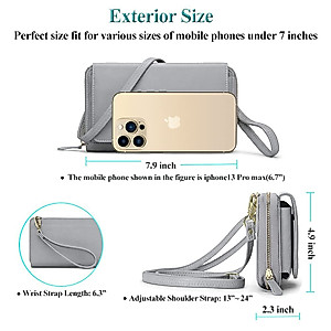 Peacocktion Women Wallet Purse Credit Card Holder with RFID, Large Capacity Crossbody Wristlet Clutch 2 Straps, Gray