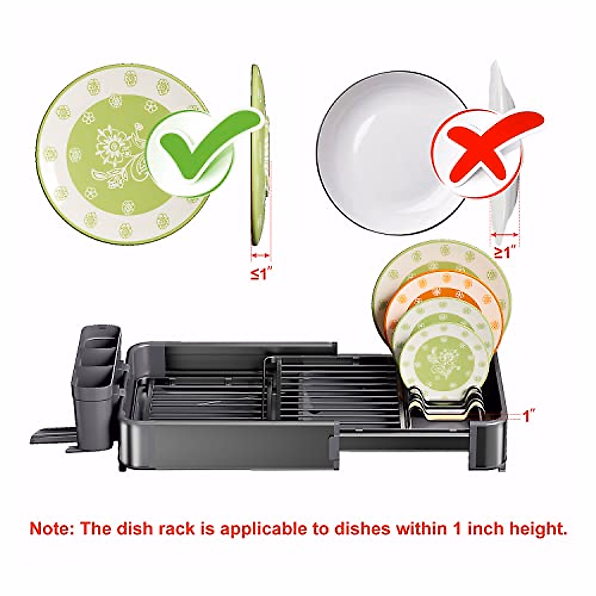 Aluminium Dish Drying Rack, Expandable(14.9"-22.2") Dish Racks for Kitchen Counter with Drying Mat, Rustproof Large Dish Drainers and Drainboard Set with Cutlery & Cup Holders for Various Kitchenware