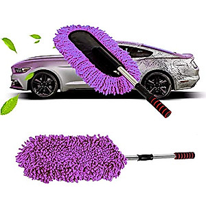 Car Cleaning Brush, Window Duster with Stainless Steel Retractable Handle, Portable Dusting Tool for Washing, Cleaning, Waxing, Dustproof, Etc (Purple), Car Cleaning Brush, Window Duster with Sta