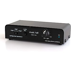 Music Hall Mini Plus Phono Preamp Ultra-Quiet MM Amp with Adjustable Gain Cartridge Loading and High-Grade Headphone Amp for Analog Audio and Vinyl Records