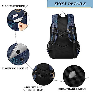 BOENLE Sea Turtle Blowing Bubbles Backpack Water-Resistant Bag Lightweight Bookbags with Reflective Strip