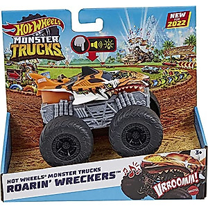 Hot Wheels Monster Trucks Roarin’ Wreckers, 1 1:43 Scale Truck with Lights & Sounds, Plays Truck's Theme Song, Toy for Kids 3 Years Old & Older