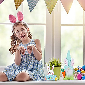 15 Pcs Easter Tiered Tray Decor Easter Bunny Easter Egg Easter Gnomes Plush Doll Table Centerpiece Wooden Signs Farmhouse Happy Spring Decoration for Indoor Home Kitchen Decor
