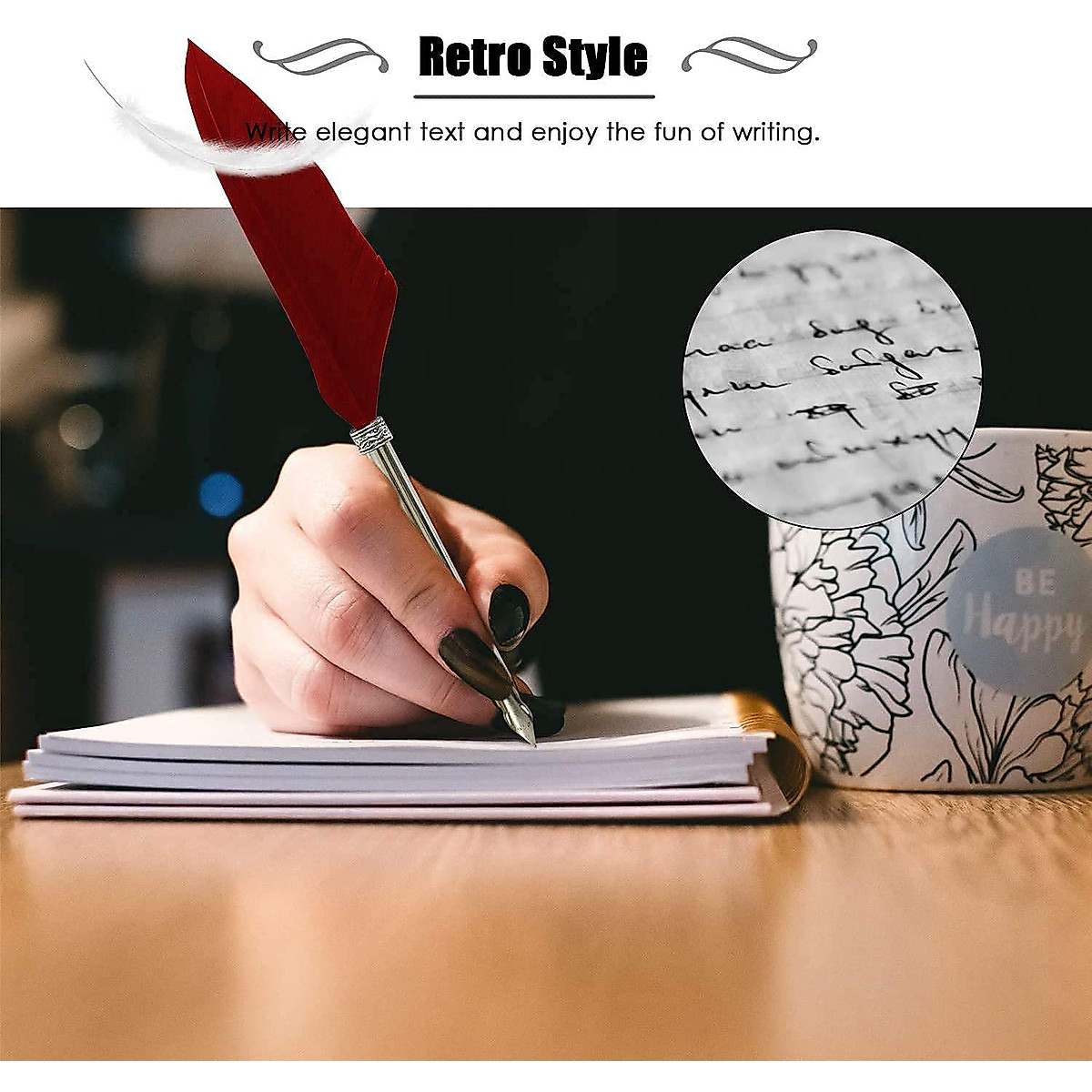 Feather Quill Pen and Ink English Calligraphy Pen Set Antique Dip Pen with Ink and 6 PCS Nibs for Drawing,Writing, Best Holiday gifts