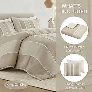 INK+IVY King Duvet Cover Set Boho Duvet Covers Stripes, Clipped Jacquard, Cotton Duvet Cover for King Size Bed, All Season Lightweight King Bedding Cover & Shams, Shay, King/Cal King, Taupe 3 Piece