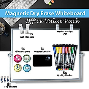 Dry Erase White Board for Desk & Wall,12"X16" Large Magnetic Desktop Whiteboard with Stand, 8 Markers, 4 Magnets,1 Eraser, Double-Sided Portable Whiteboard Easel for Office, Students Memo to Do List