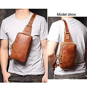 Guimiaray Vintage Men's Sling Bag Crazy Horse Leather Chest Bag Simplicity Outdoor Casual Crossbody bag