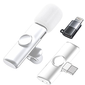Oakaylif Wireless Microphones, Lavalier Microphone for Smartphone Plug-Play Recording Microphones Automatic Noise Reduction for Smartphone, Laptop, Vlog, Tiktok, Facebook, YouTube - White