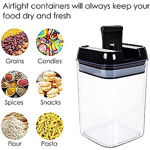 Airtight Food Container - 7 PC BPA Free Plastic Food Storage Containers with Easy Lock Lids - Stackable Sugar, Flour, Cereal & Beans Containers with Labels & Marker included (Lid Black)