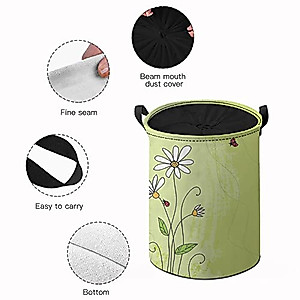 Fubido Duckies Print,Foldable Large Laundry Drawstring Basket with Handles,Bath Bubbles of Sketch Rubber Toys,for Dorm Room, Bathroom, Bedroom,Hamper for Toys,Clothing,Orange Yellow