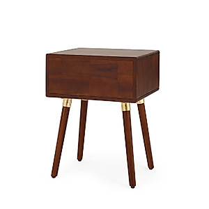 Bme Caden Solid Wood Nightstand/Side Table/End Table, Fully Assembled, with 1-Drawer for Mid Century Bedroom and Living Room, Walnut