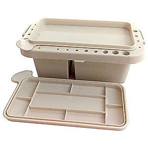Portable Paint Brush Caddy and Holder with Storage Lid and Water Troughs 10.5 inches Gray Plastic
