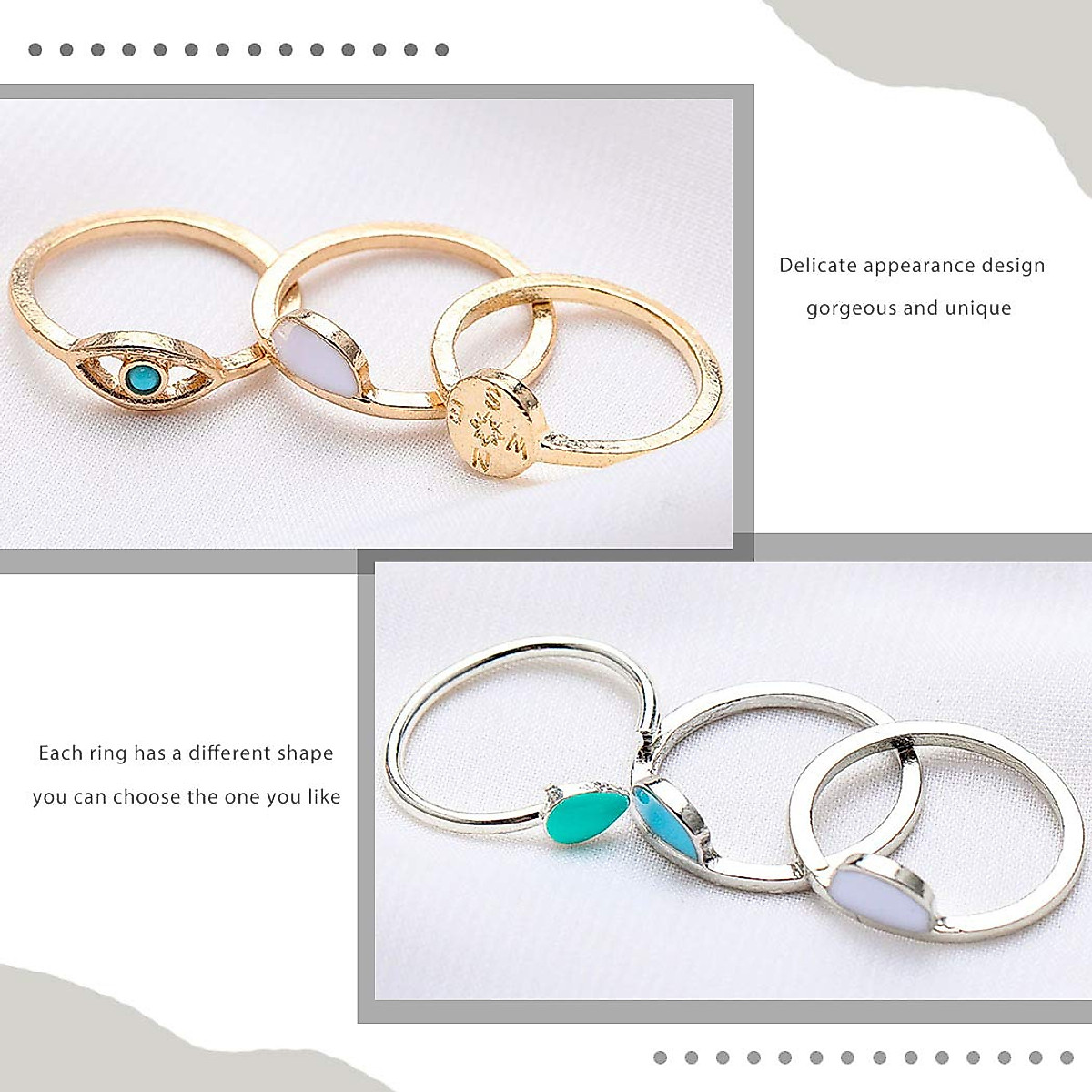 TWINKLEDE 19Pcs Finger Rings Silver Stackable Rings Statement Knuckle Ring Set Moon Star Wave Joint Accessories for Women