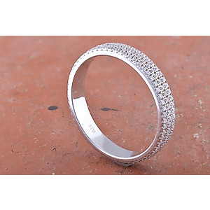 SILVERCLOSEOUT Rhodium Plated Sterling Silver Womens Wide CZ Cubic Zirconia Eternity Band Ring - Size 7