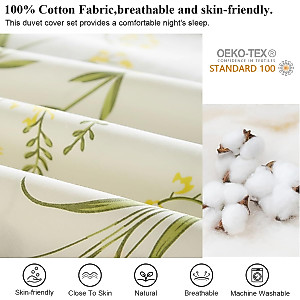 Jolusere Botanical Floral Duvet Cover Twin Size 100% Organic Cotton Duvet Cover Set for Kids Girls Cream White Duvet Cover with 1 Pillowcase(Twin,No Comforter)