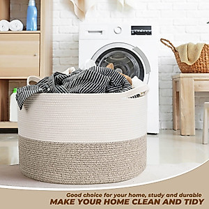 Vazpalas Extra Large Storage Basket-83L Rope Blanket Basket in Living Room, Jumbo Laundry Basket Baby Toy Basket with Large Handles, Bedroom Pillow Basket Clothes Laundry Hamper, 21.8" x 21.8" x 13.8"