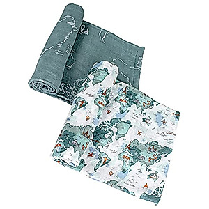 Swaddle Blanket, Boutique Muslin Blankets for Girls & Boys, Baby Receiving Swaddles, Ideal Newborn & Infant Swaddling Set, Perfect Shower Gifts, 2 Pack (World Map + Someday)