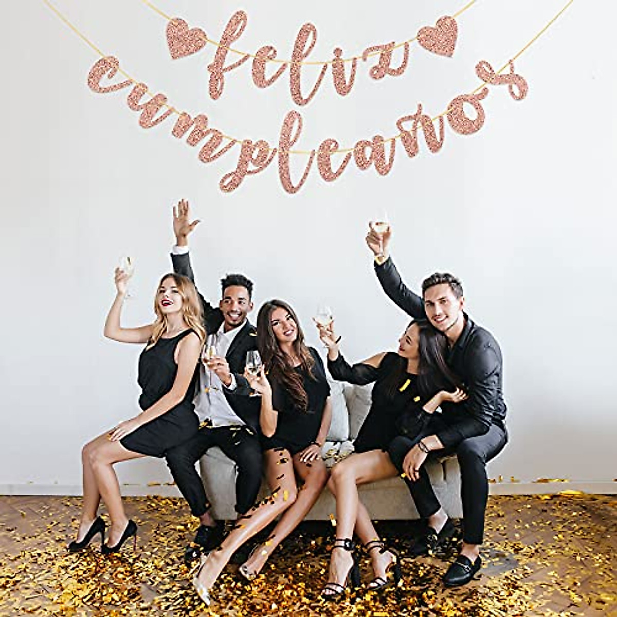 INNORU Feliz Cumpleaños Banner, Happy Birthday Party Decorations, Fiesta Themed Party Sign Banner, Birthday Party Decoration Rose Gold Glitter